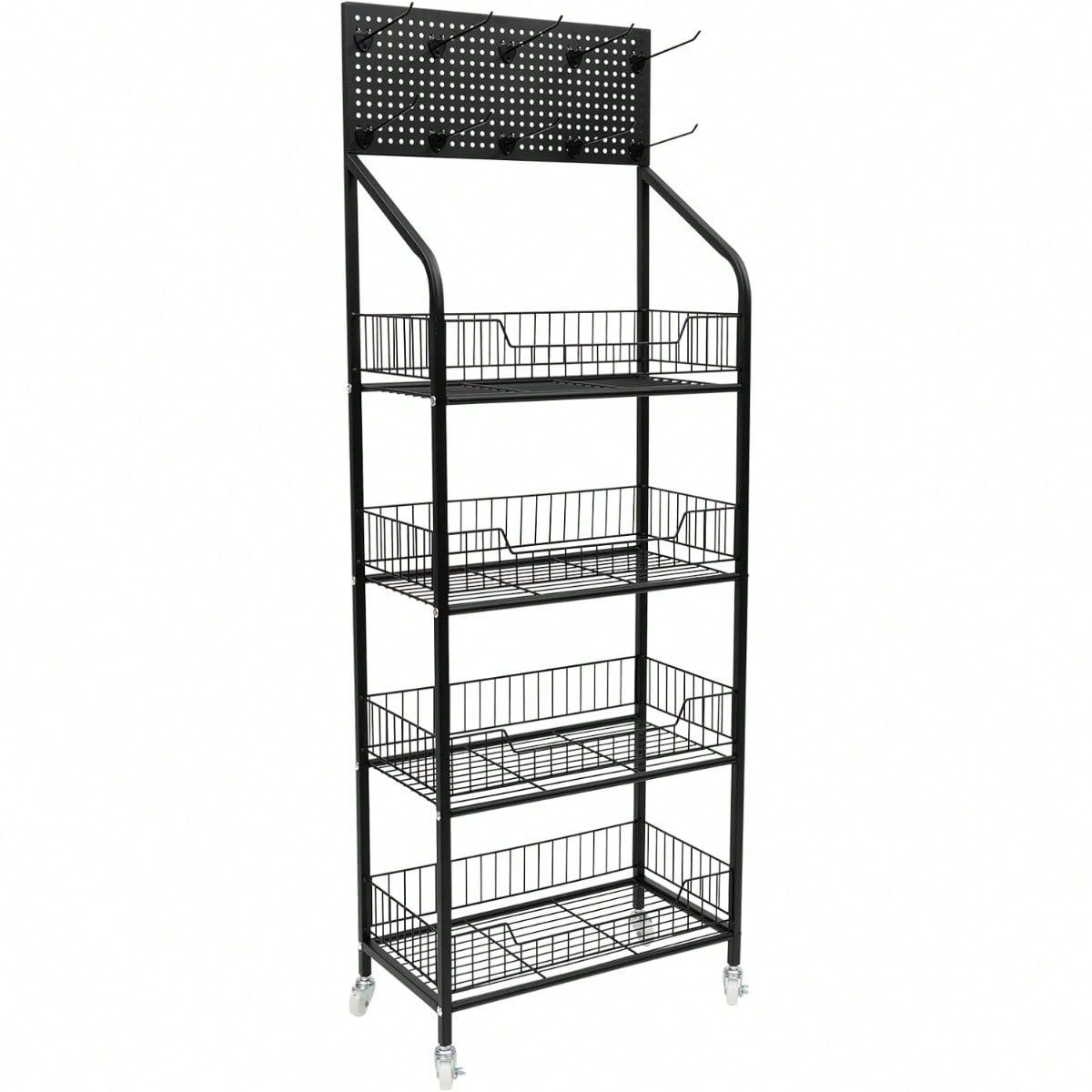 4-Tier Metal Wire Storage Shelf Display Rack With Wheels, Retail ...