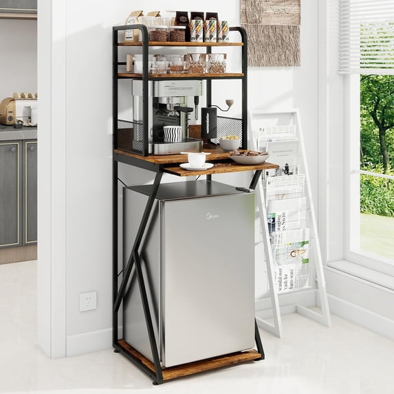 4-Tier Mini Fridge Stand with Power Outlet and Storage – Free Standing ...