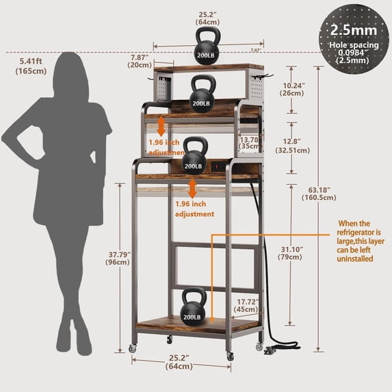 4-Tier Mini Fridge Stand with Storage,Mini Fridge Cabinet with Power ...