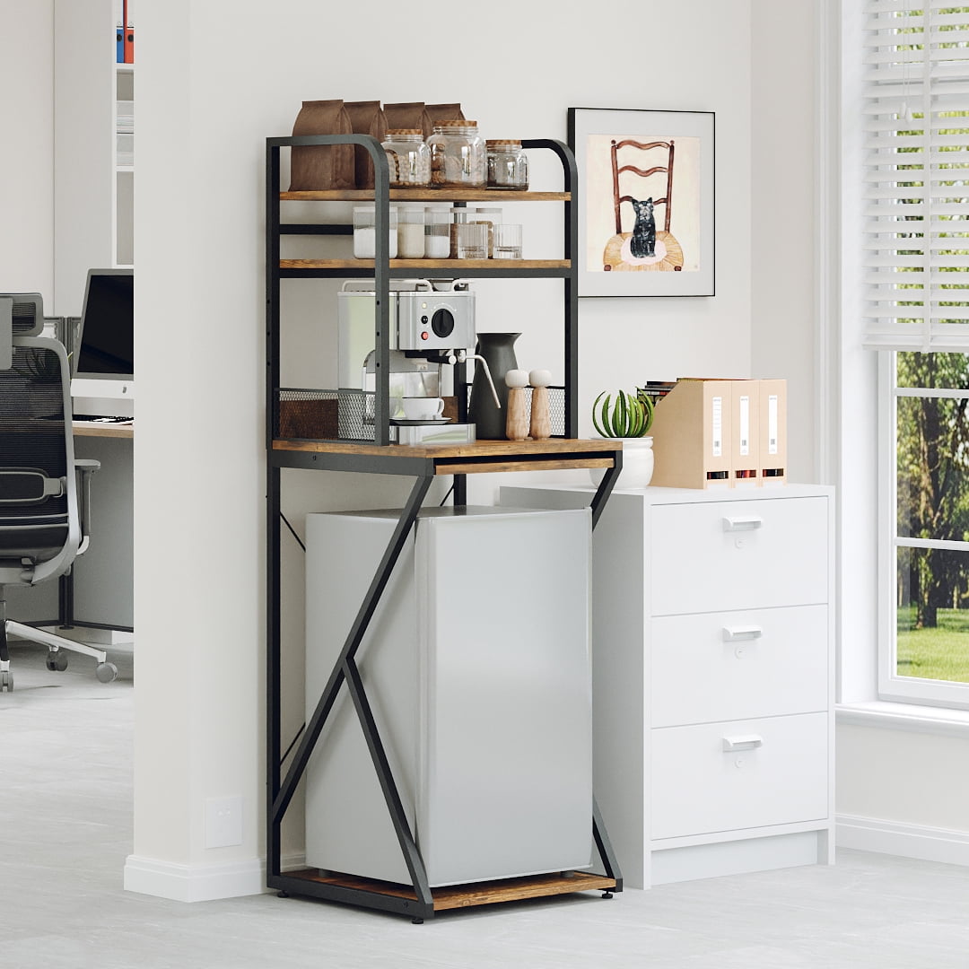 4-Tier Mini Fridge Stand with Storage, Mini Fridge Cabinet with Storage ...