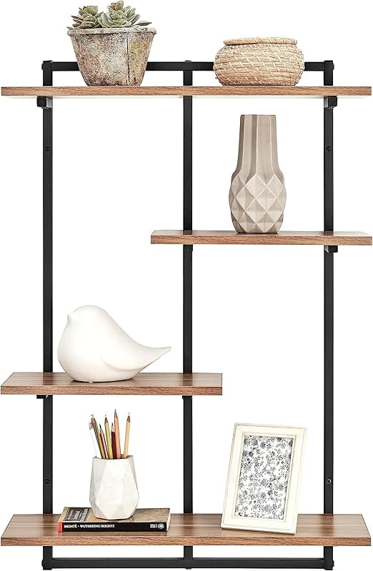 4 Tier Modern Floating Windowsill Wall Shelf Unit with Metal Frame and ...