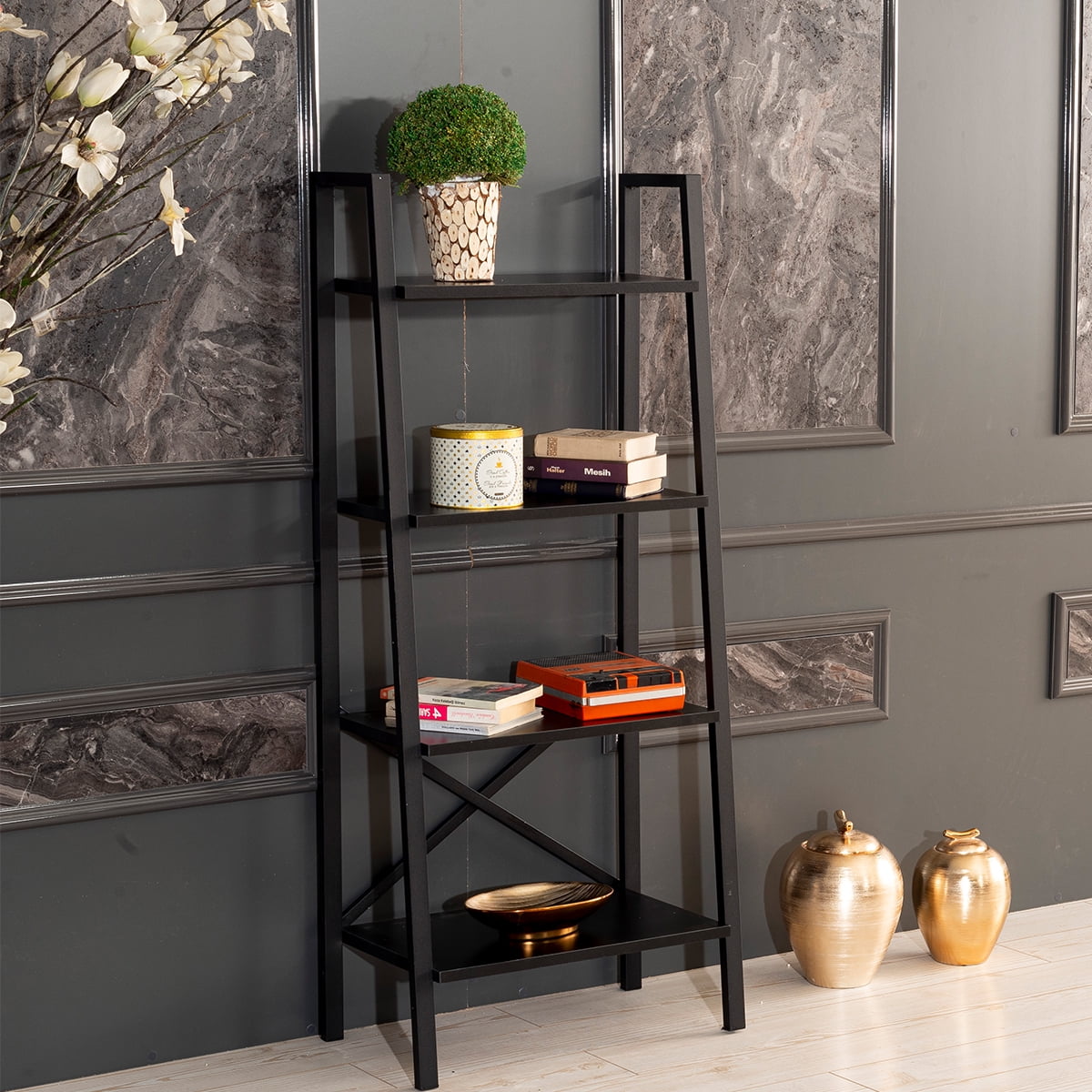 4 Tier Modern Ladder Bookshelf Organizers Modern Bookcase Office Shelf ...