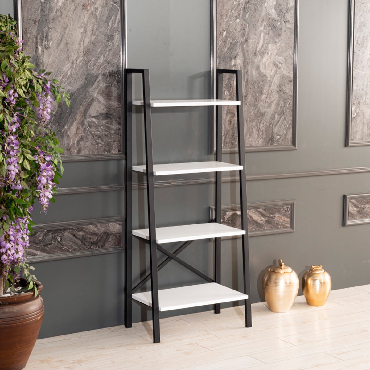 4 Tier Modern Ladder Bookshelf Organizers Modern Bookcase Office Shelf ...