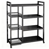Movable Wire Rack, Heavy-Duty 4-Tier Storage Shelf with 3 Baskets and ...