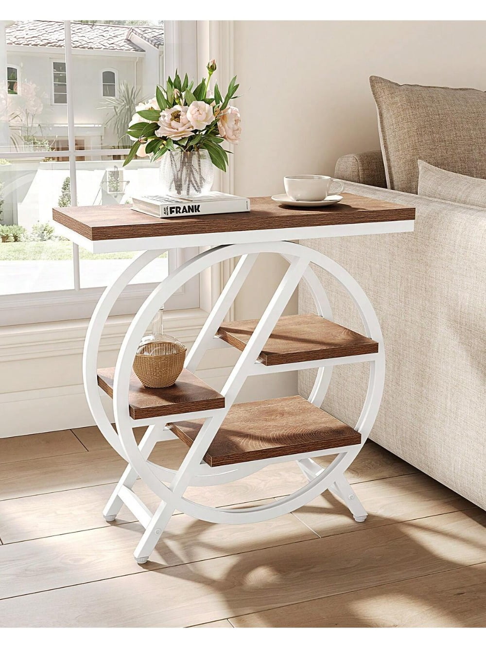 "4-Tier Narrow End Table with Storage - Industrial Wood & Metal Side ...