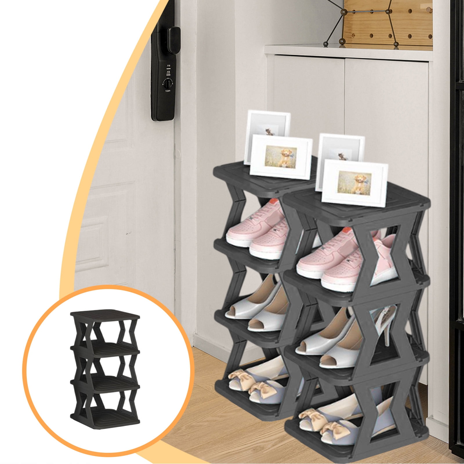 4 Tier Narrow Plastic Shoe Rack, Slim Fit Shoe Organizer for Bedroom ...