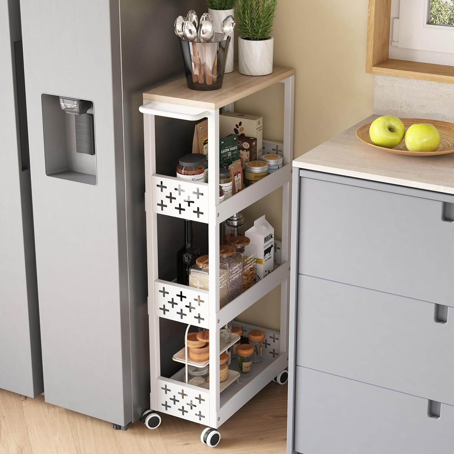 4-Tier Narrow Rolling Cart Space-Saving Organizer for Bathroom ...