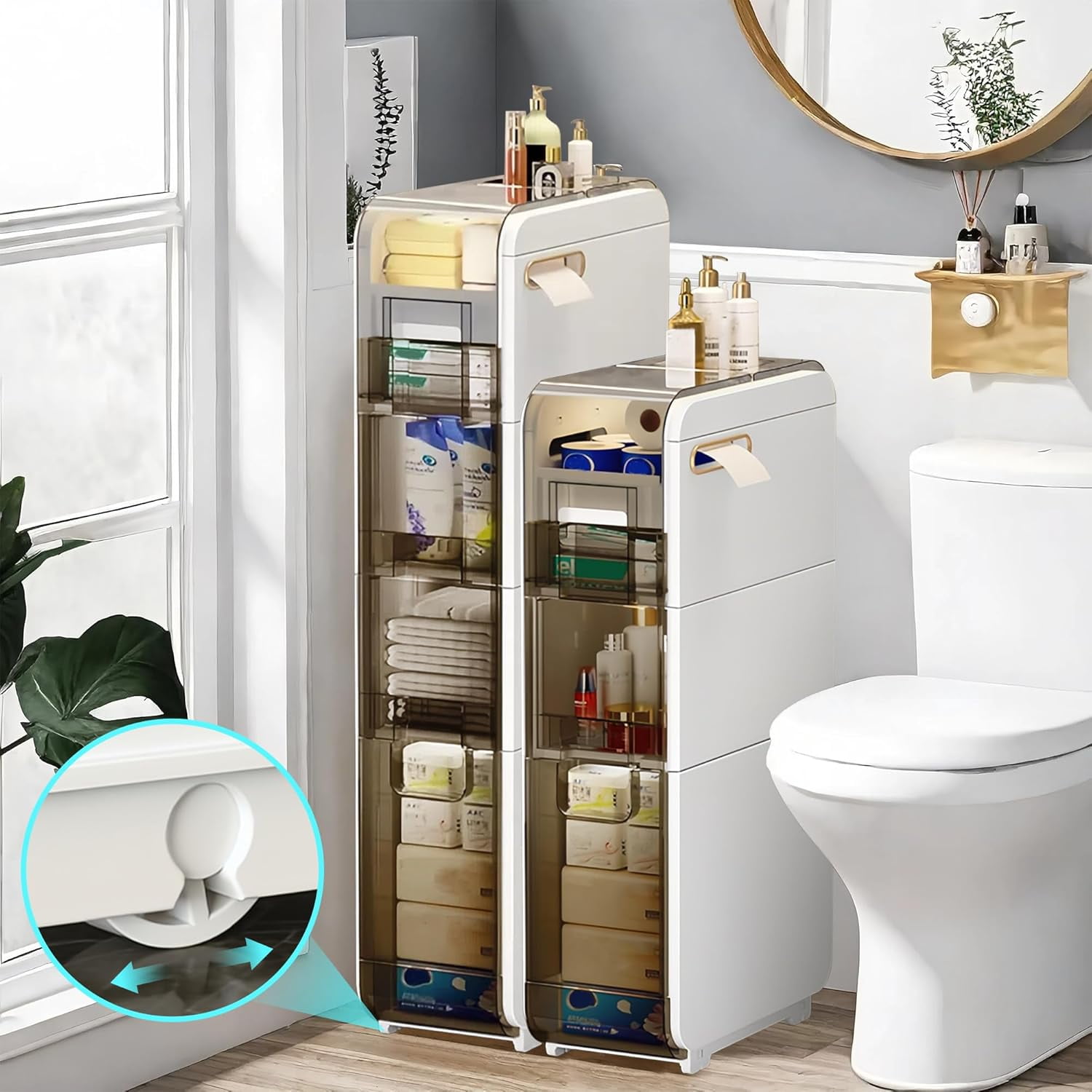 4 Tier Narrow Slim Bathroom Storage Cabinet, Skinny Free Standing ...
