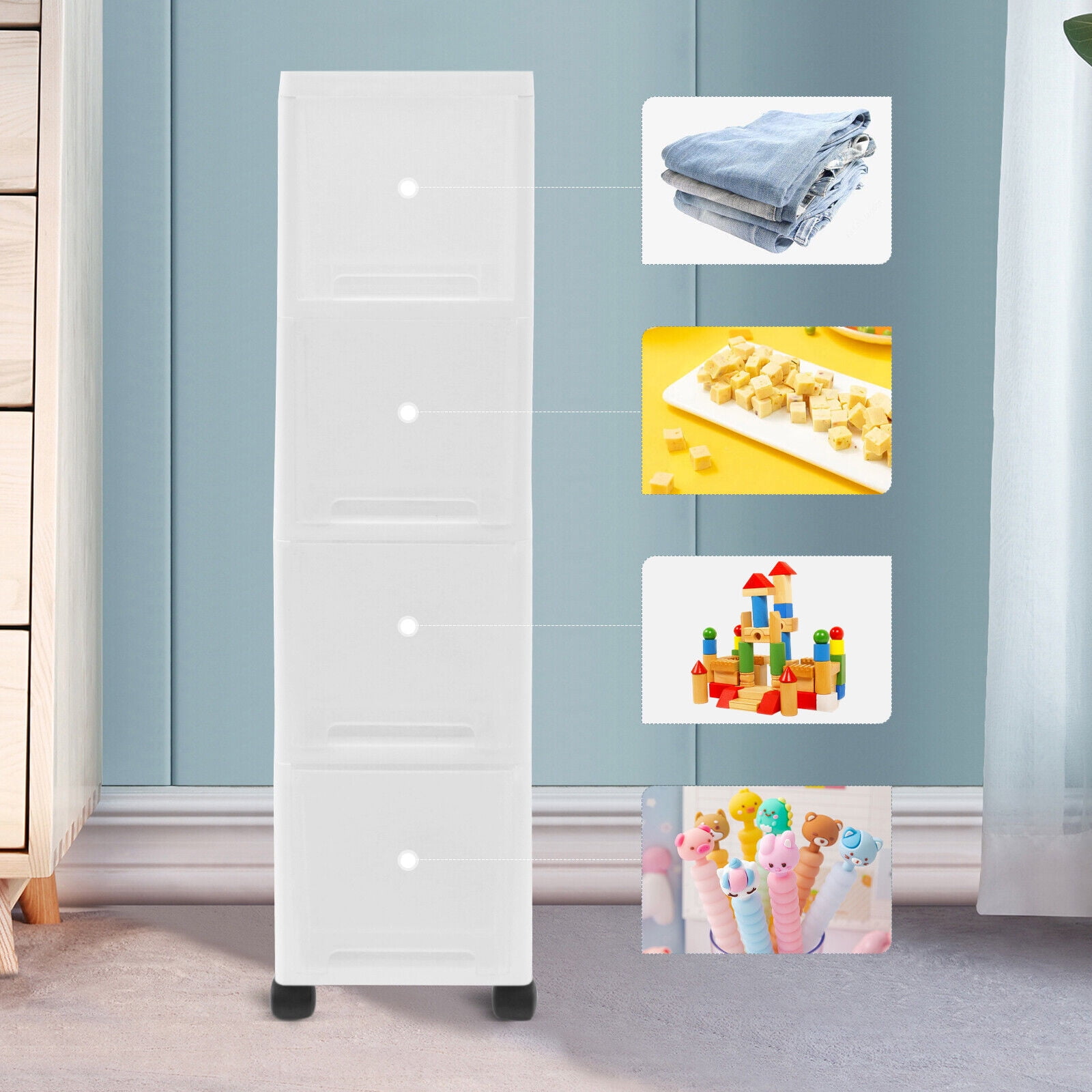 4-Tier Narrow Slim Rolling Cart Organizer Container Storage Cabinet W ...