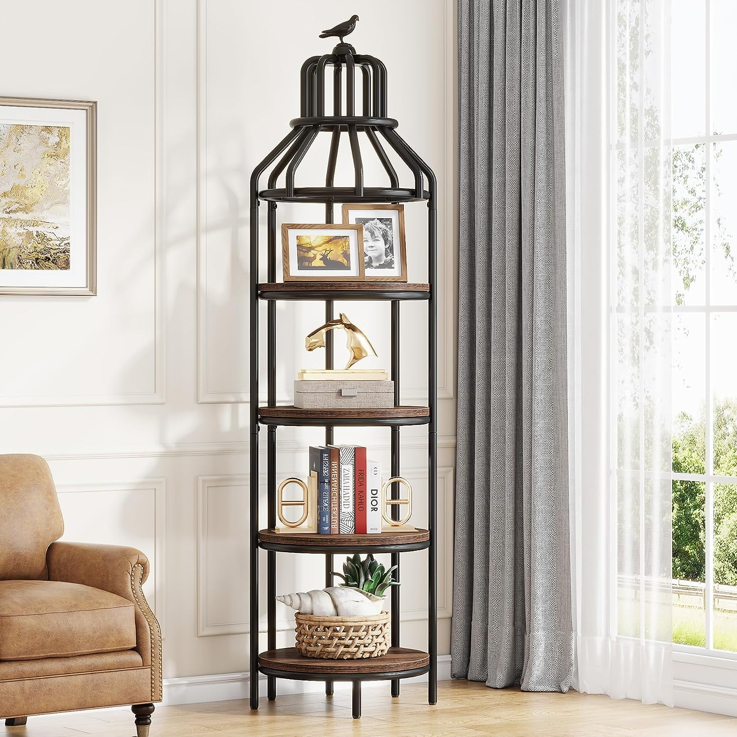 4-Tier Narrow Tall Bookshelf, Rustic Small Bookcase Corner Book Shelf ...