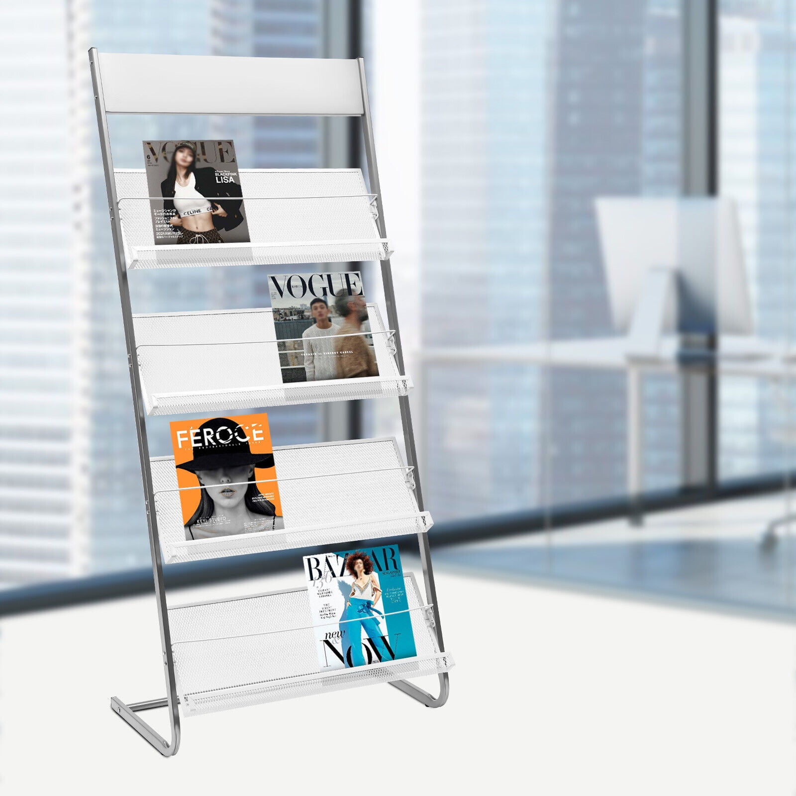 4 Tier Newspaper Rack Magazine Stand Literature Book Magazine Display ...
