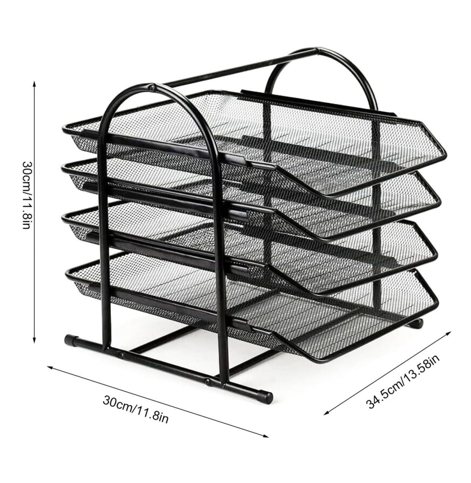 4 Tier Office Filing Trays Holder Black Pull-out Mesh Desk Organiser ...