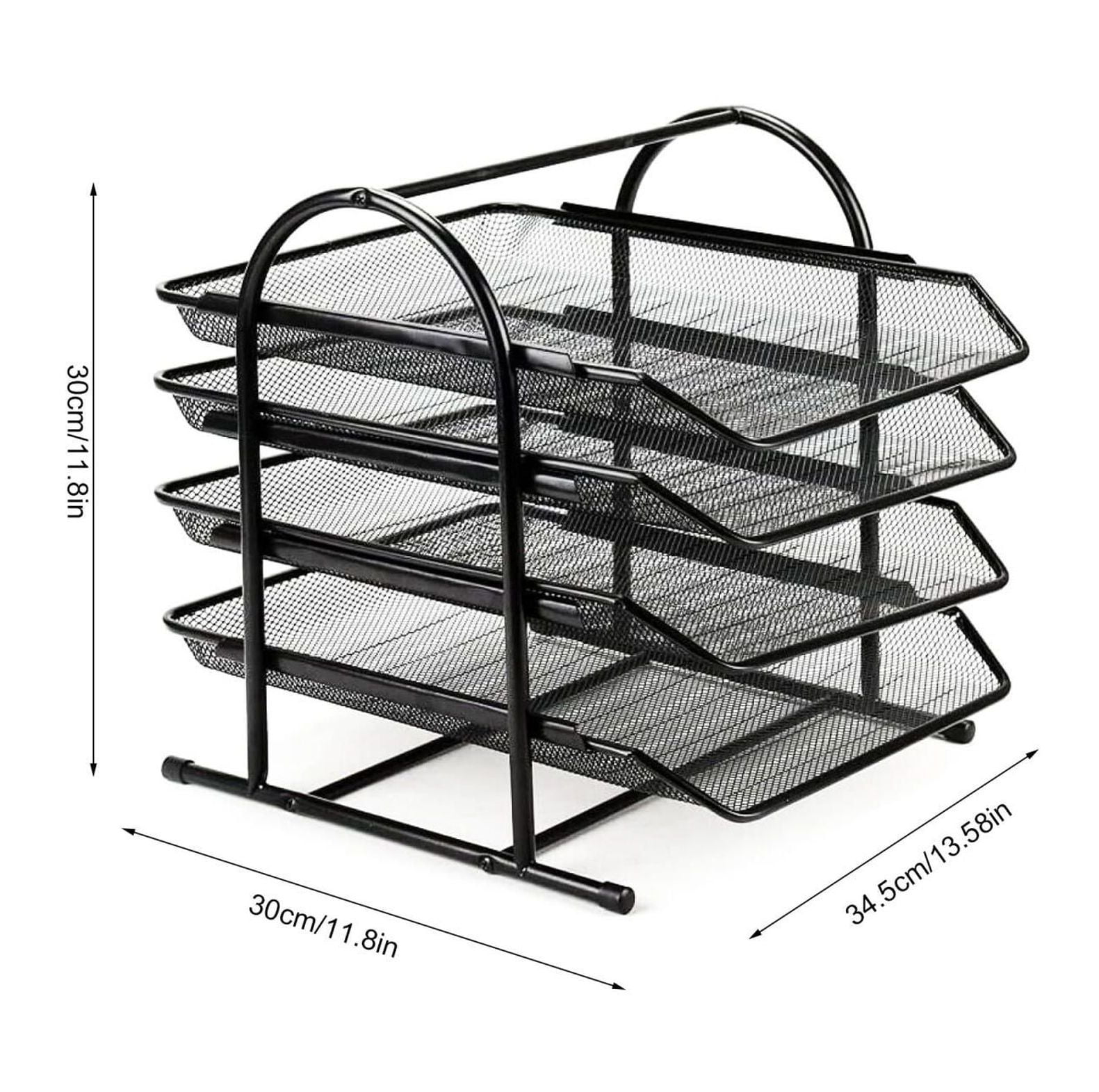 4 Tier Office Filing Trays Holder Black Pull-out Mesh Desk Organiser ...