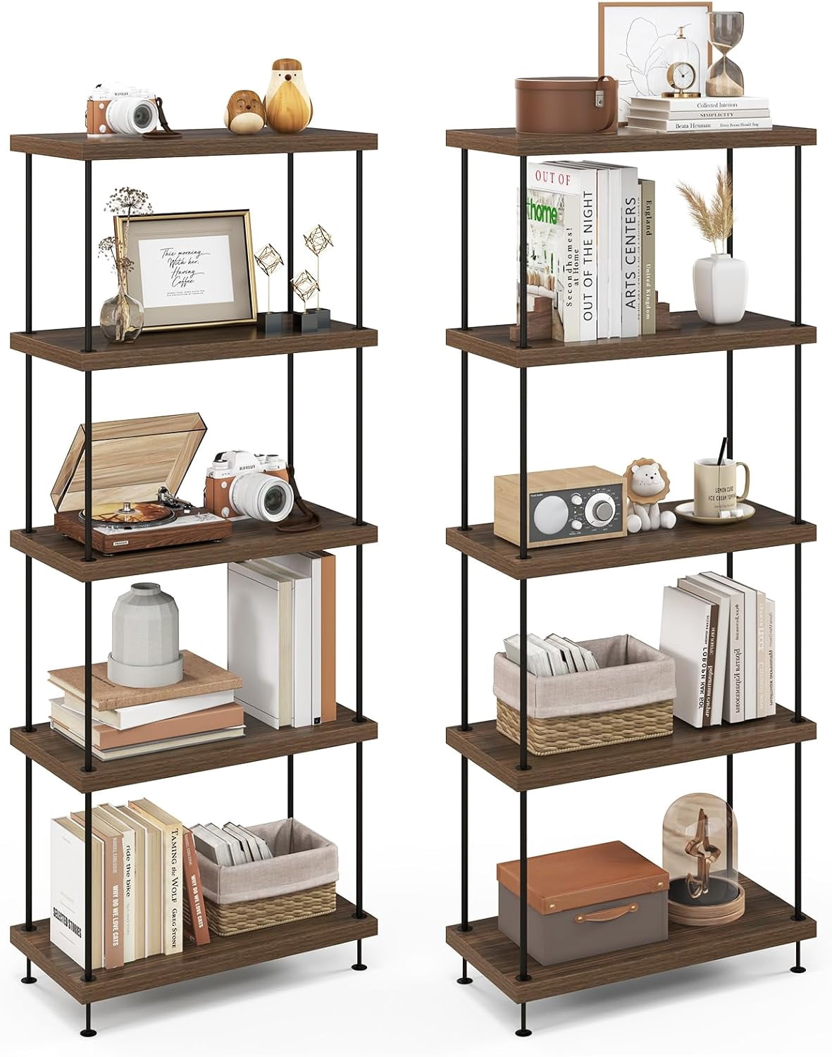 4-Tier Open-Back Bookshelf of 2 Freestanding Display Metal Frame ...