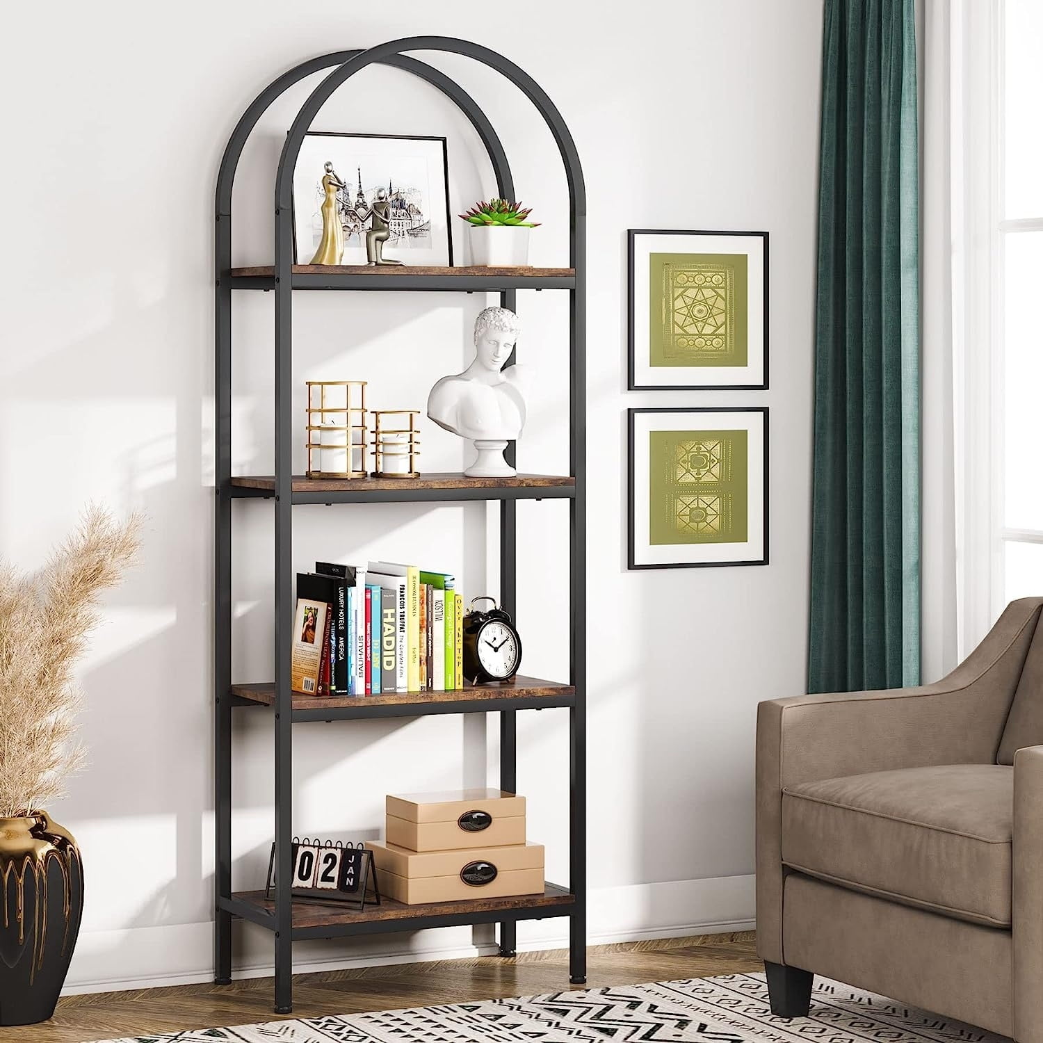 4-Tier Open Bookshelf, 70.8" Industrial Wood Bookcase, Easy Assembly ...