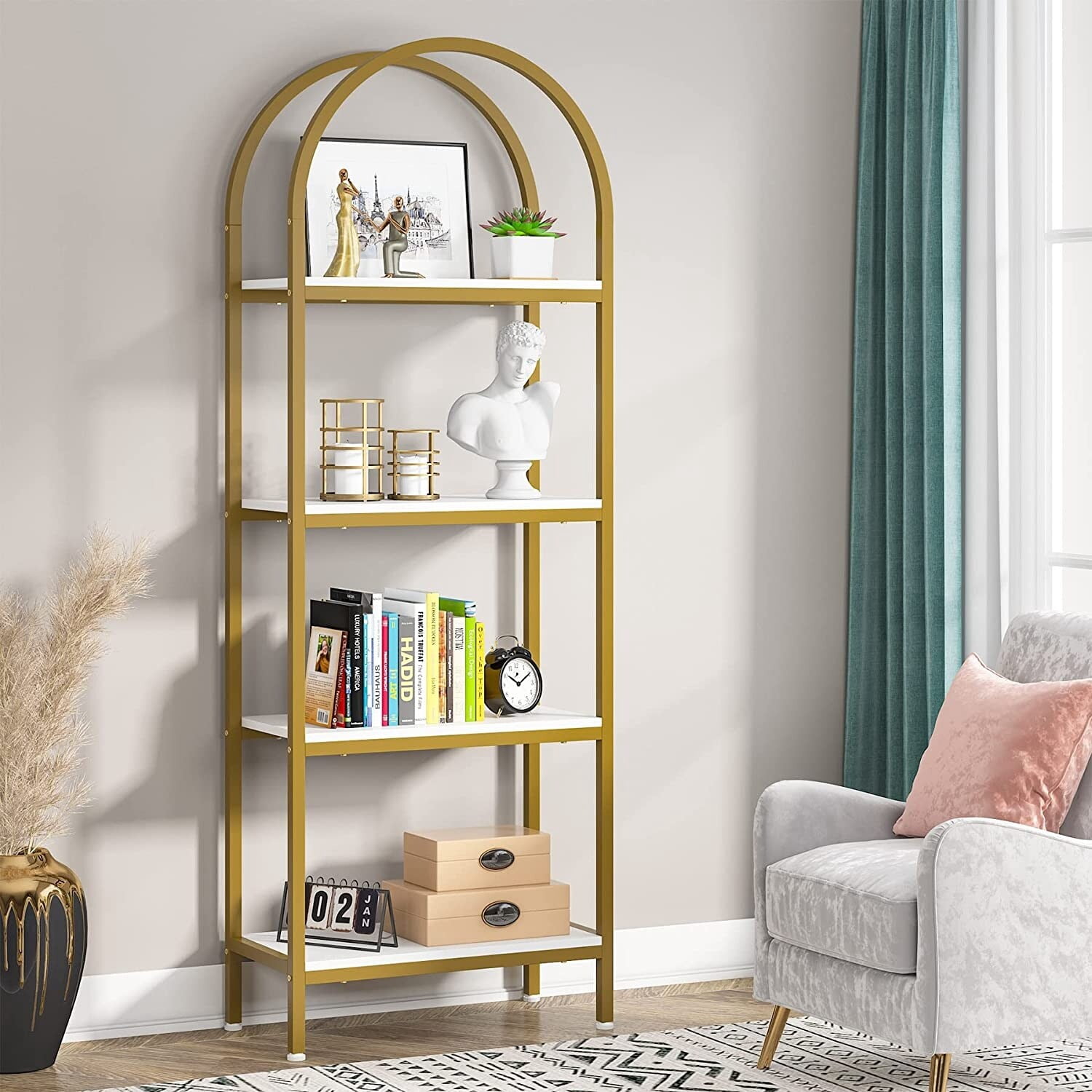 4-Tier Open Bookshelf, 70.8" Industrial Wood Bookcase Storage Shelves ...