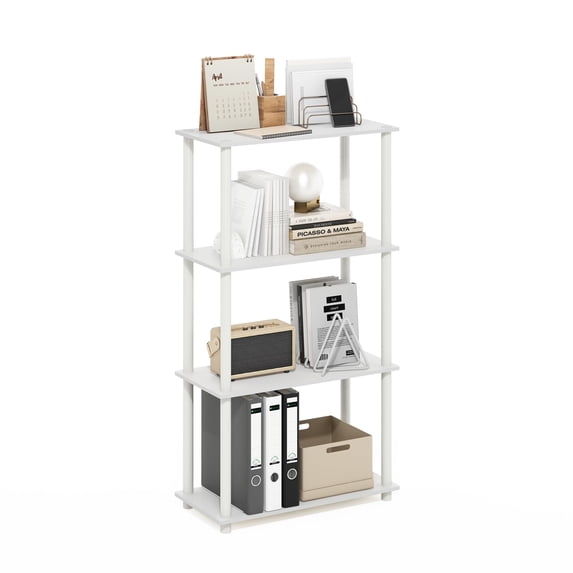 4-Tier Open Shelf Unit, White Metal Frame & White Shelves, Tool-Free ...