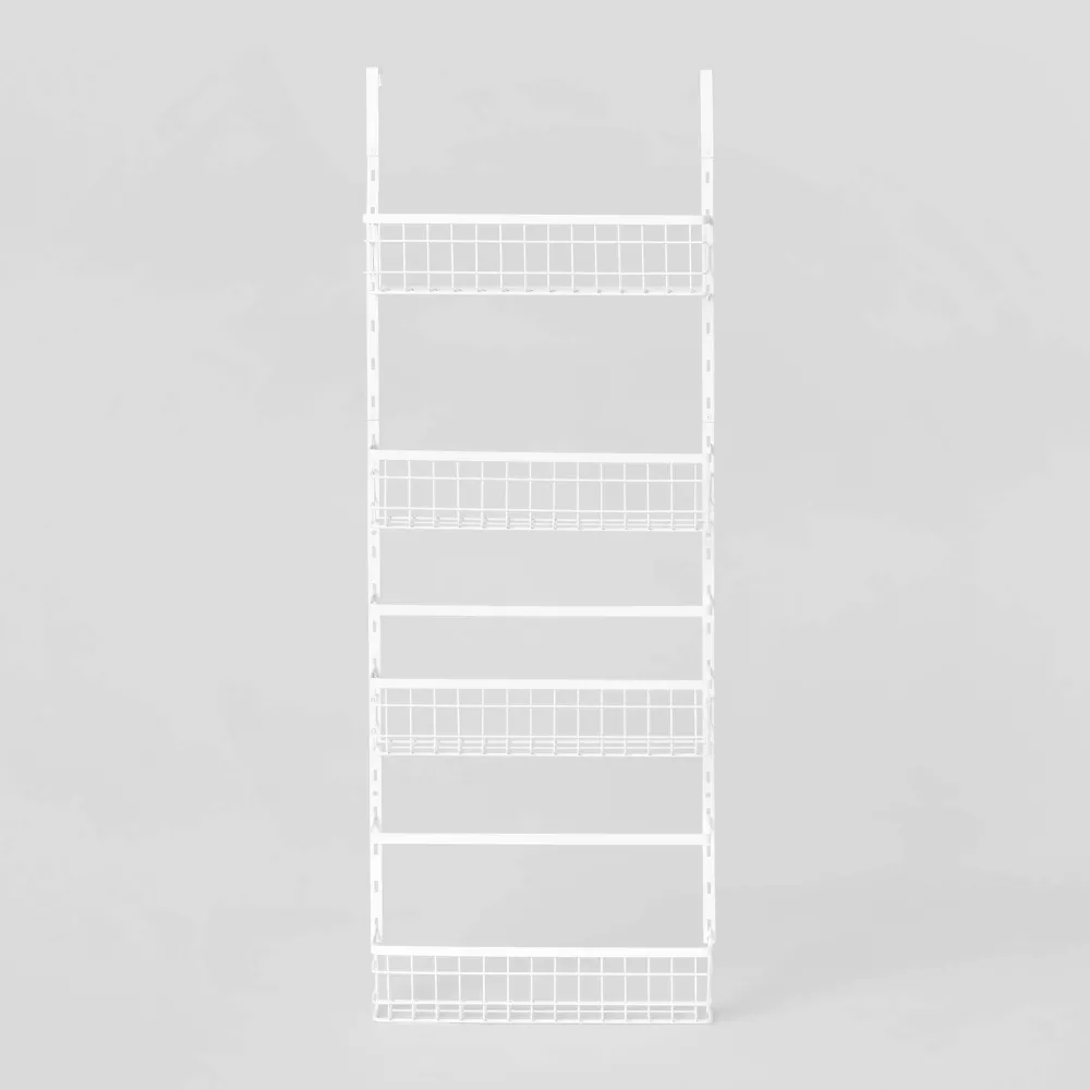 4 Tier Over-The-Door Storage Rack - Adjustable Shelves, White Steel ...