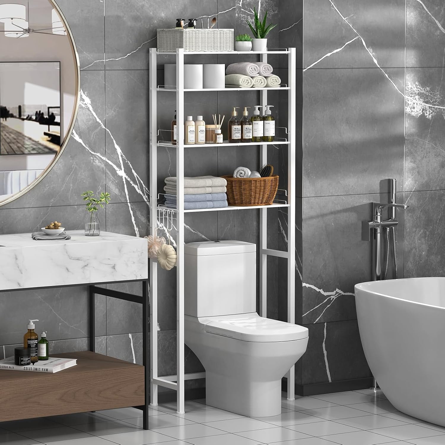 4 Tier Over The Toilet Storage Rack, Bathroom Organizer Shelves Cabinet ...