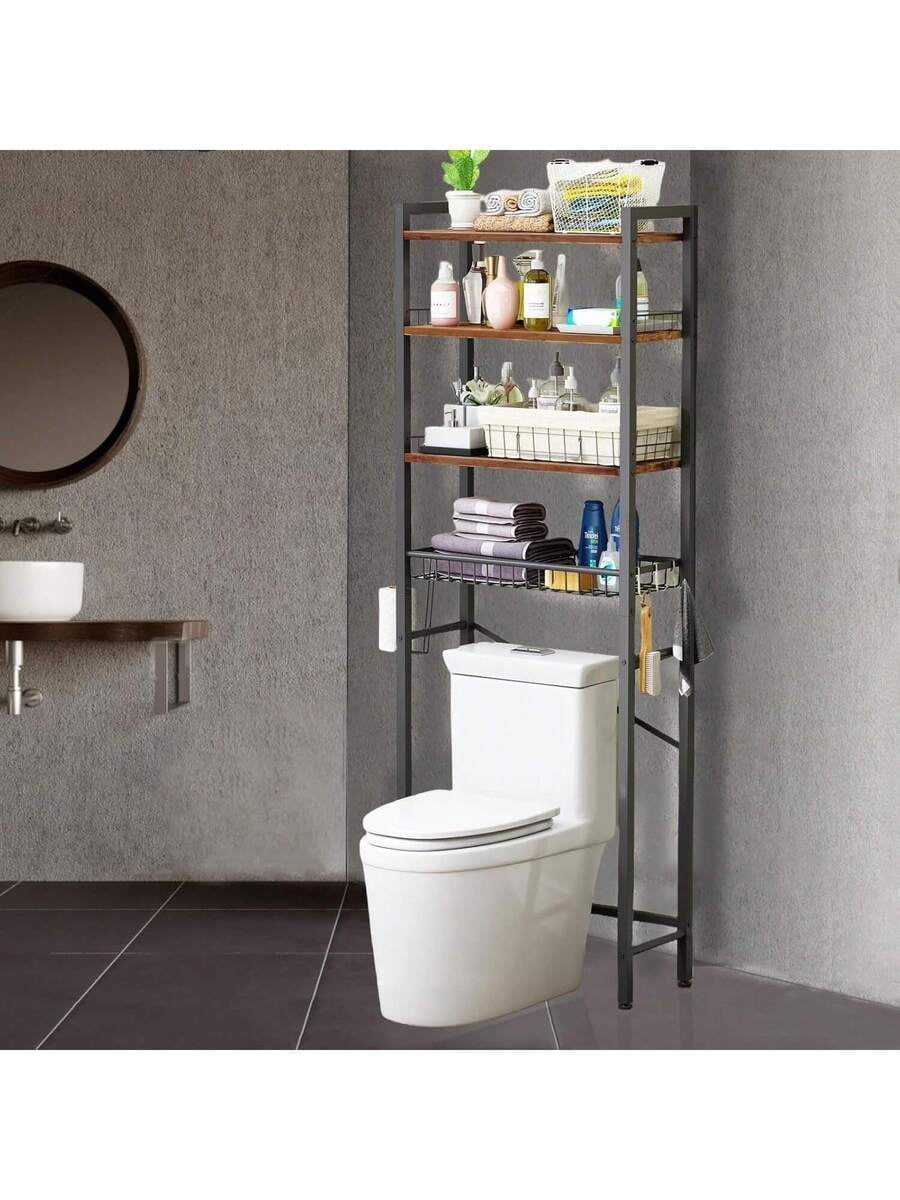 4-Tier Over Toilet Bathroom Organizer Shelf Adjustable Bathroom Shelf ...