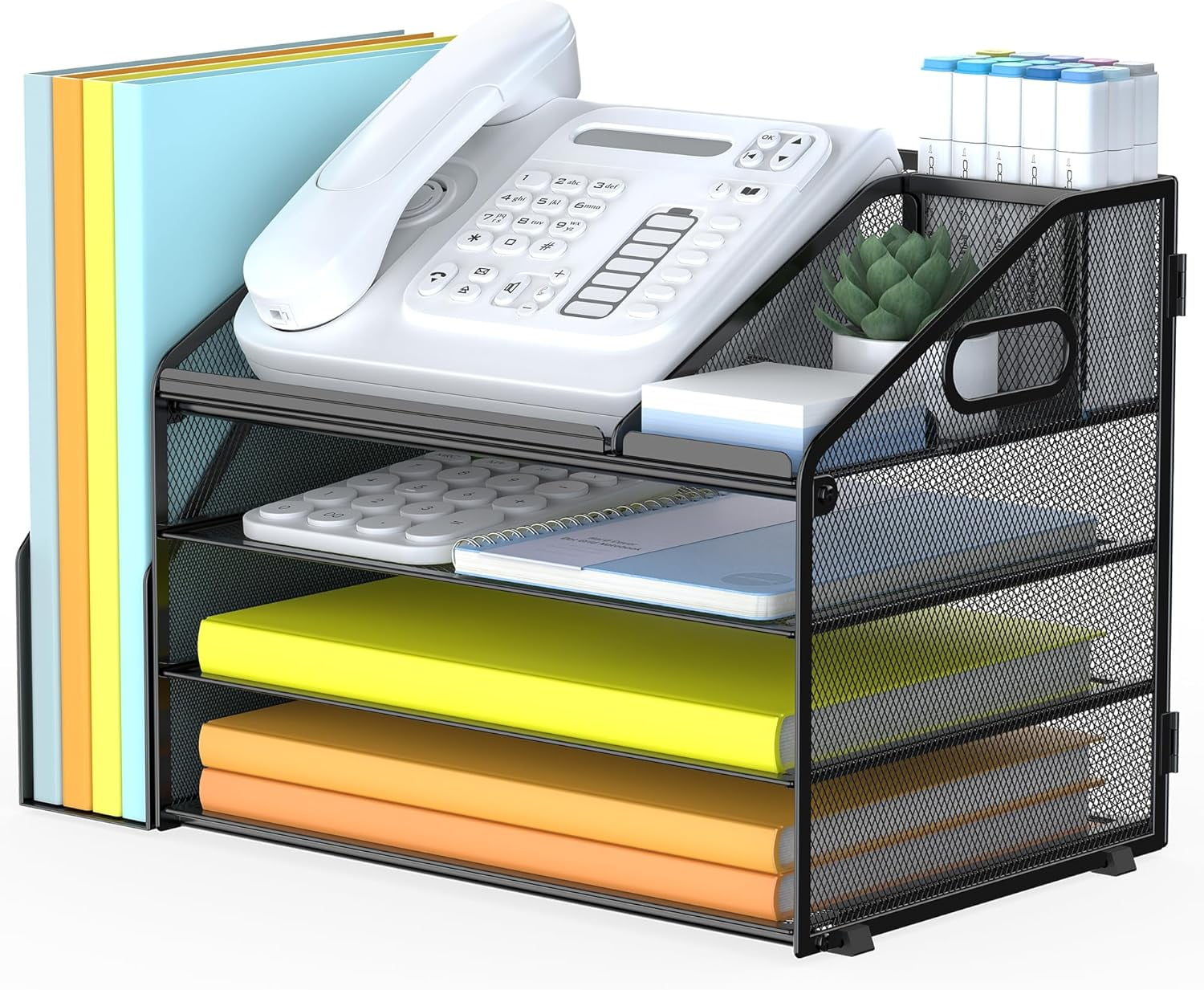 4 Tier Paper Letter Tray File Organizer, Mesh Desk File with Handle ...