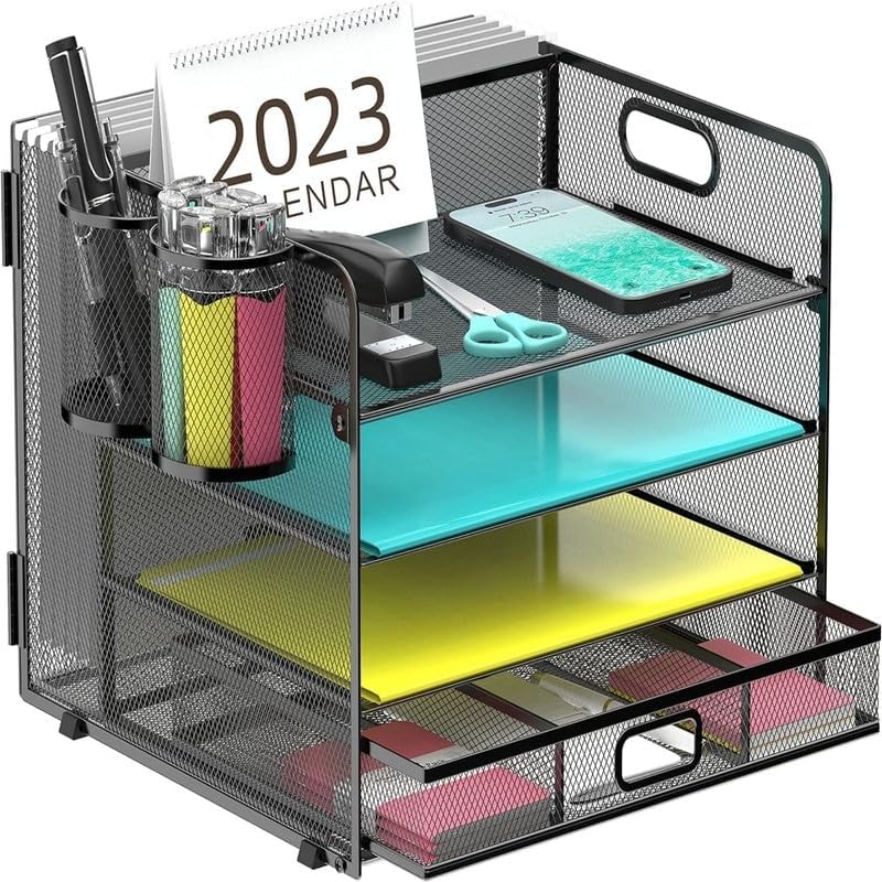 4 Tier Paper Letter Tray Organizer Black Contemporary Metal Polished ...