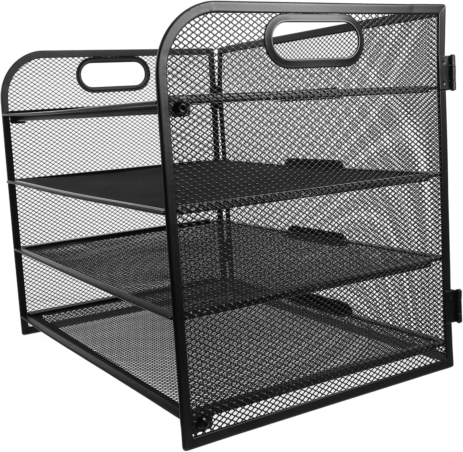 4 Tier Paper Letter Tray Organizer with Handles Black Metal File ...