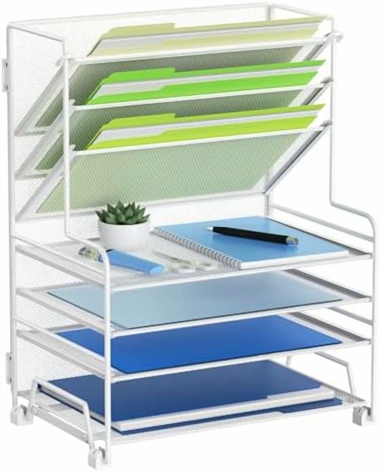 4-Tier Paper Organizer + 3-Pocket File Holder + Drawer + Pen Holders ...