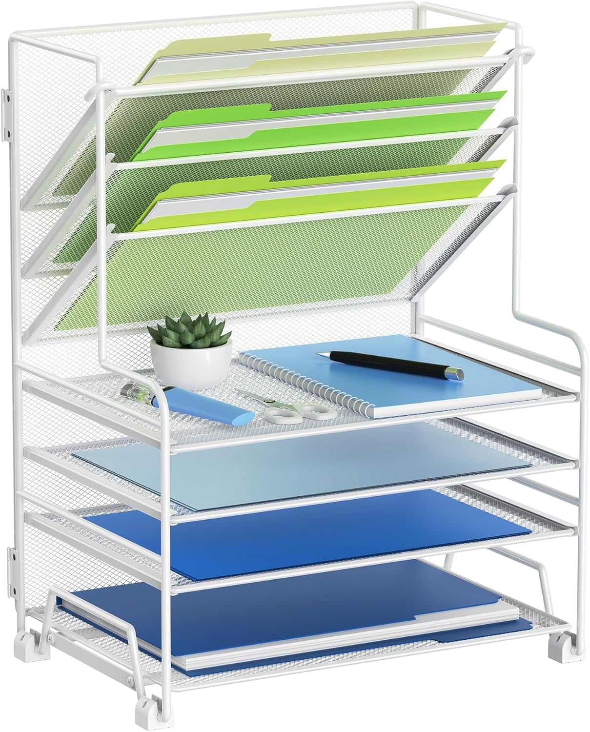 4-Tier Paper Organizer + 3-Pocket File Holder + Drawer + Pen Holders ...