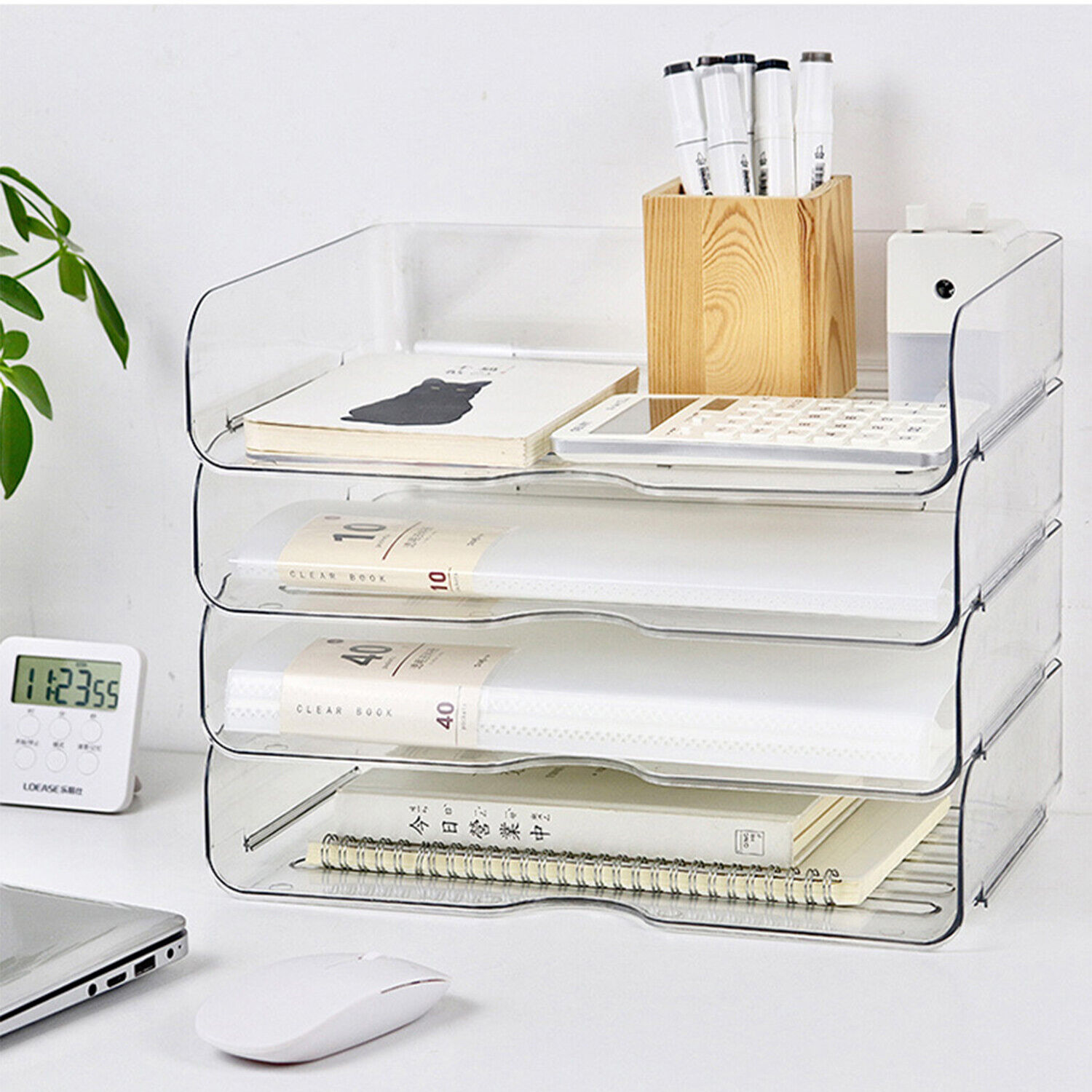 4-Tier Paper Organizers Desk Stackable Paper Tray Office Book Storage ...
