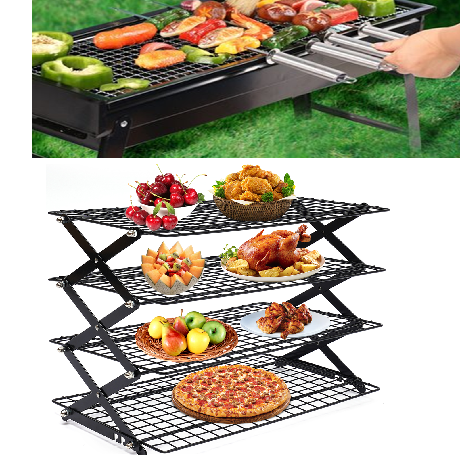 4 Tier Picnic Stand Stackable Cooling Rack Iron Shelf for Baking ...