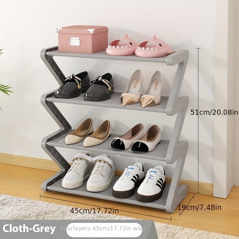 4-Tier Pink Z-Shaped Shoe Rack - Floor-Mounted Storage Rack for Living ...