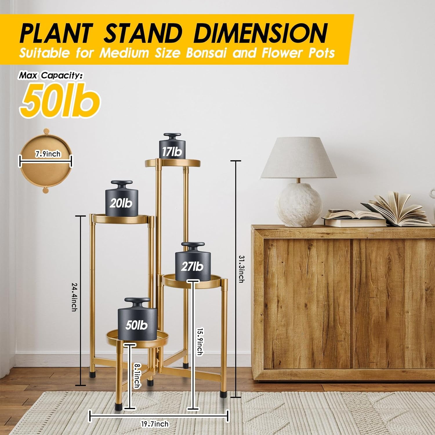 4 Tier Plant Stand Indoor Outdoor, 31 Inch Tall Metal Plant Shelf ...