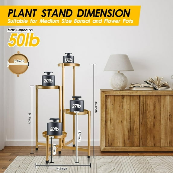 4 Tier Plant Stand Indoor Outdoor, 31 Inch Tall Metal Plant Shelf ...