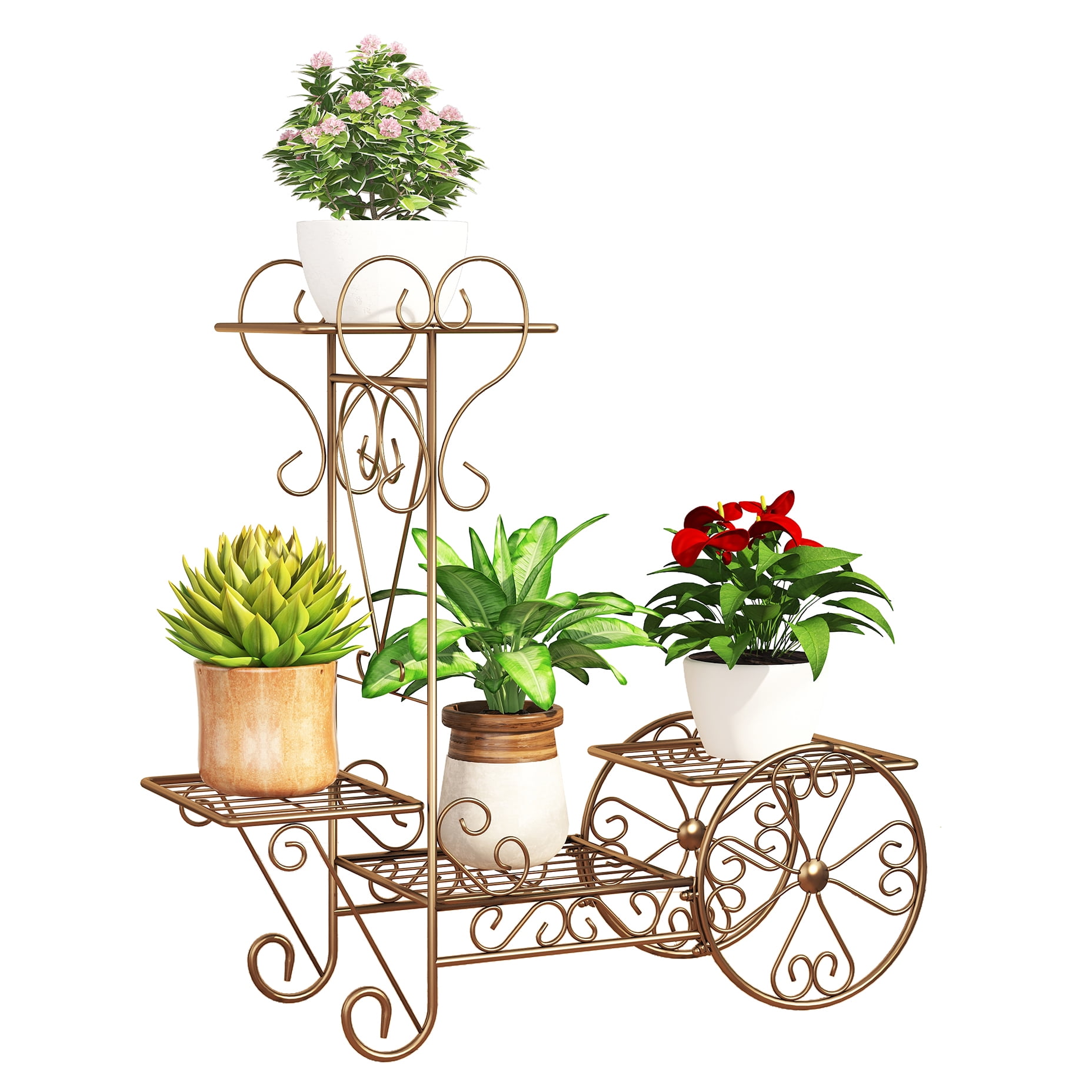 4 Tier Metal Plant Stand - Indoor/Outdoor Gold Flower Pot Holder ...
