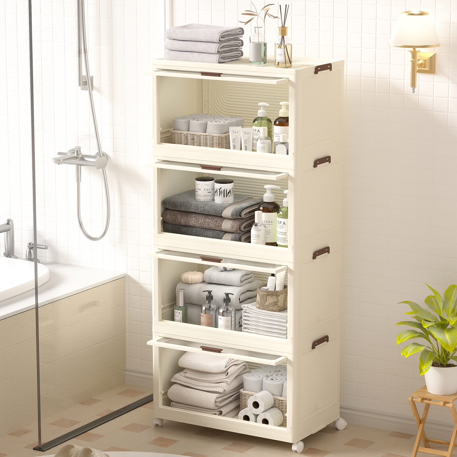 4 Tier Plastic Collapsible Storage Bins with Lids and Wheels, 78QT ...