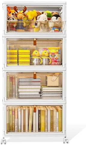 4 Tier Plastic Storage Bins and Boxes Organizer - 28Qt Stackable with ...