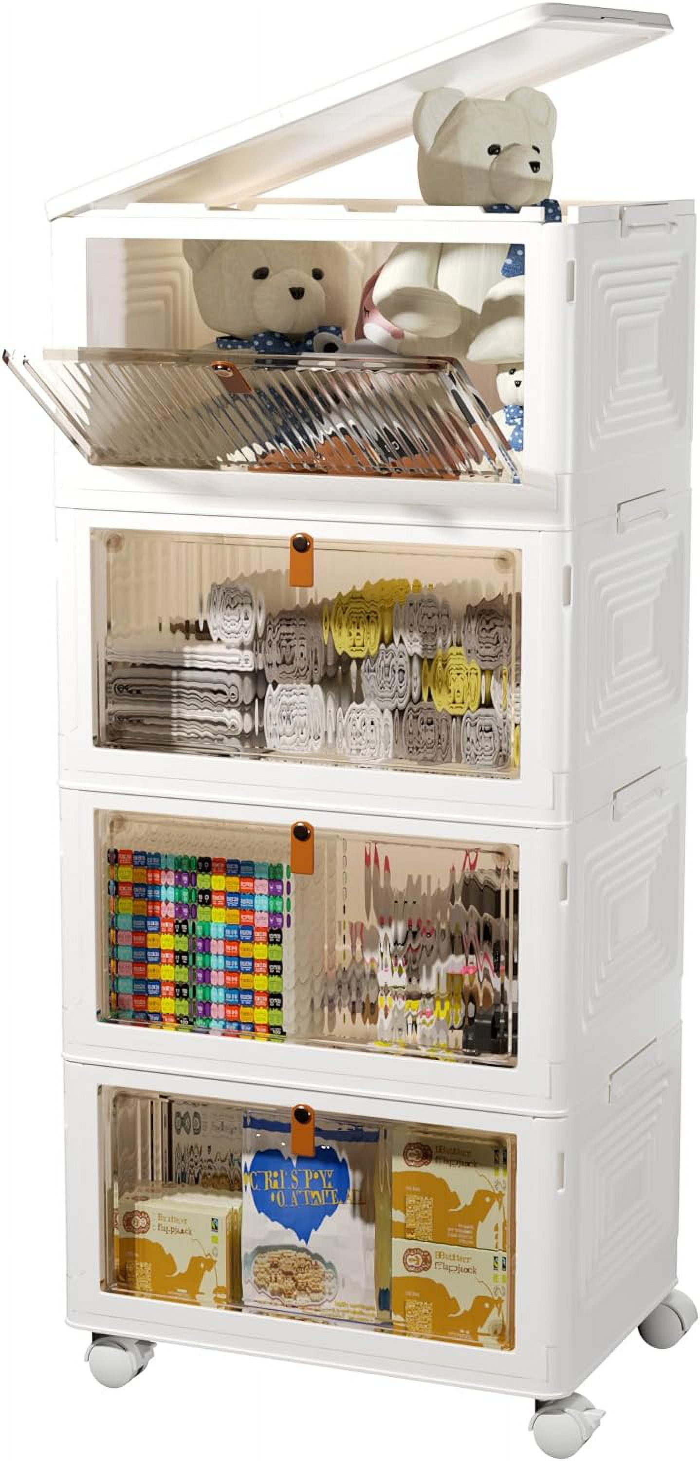 4 Tier Plastic Storage Bins With Drawers Foldable Stackable Storage