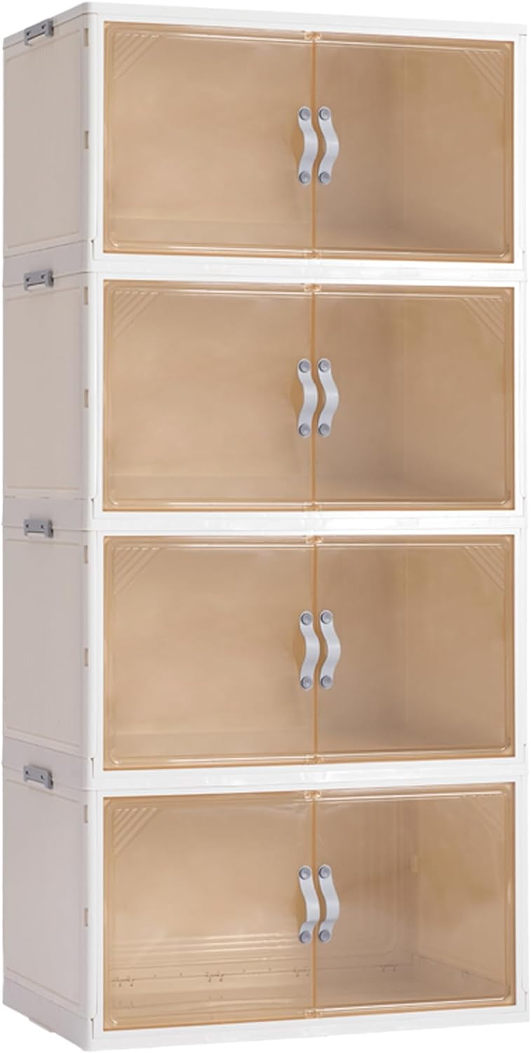 4 Tier Plastic Storage Bins With Drawers Foldable Stackable Storage