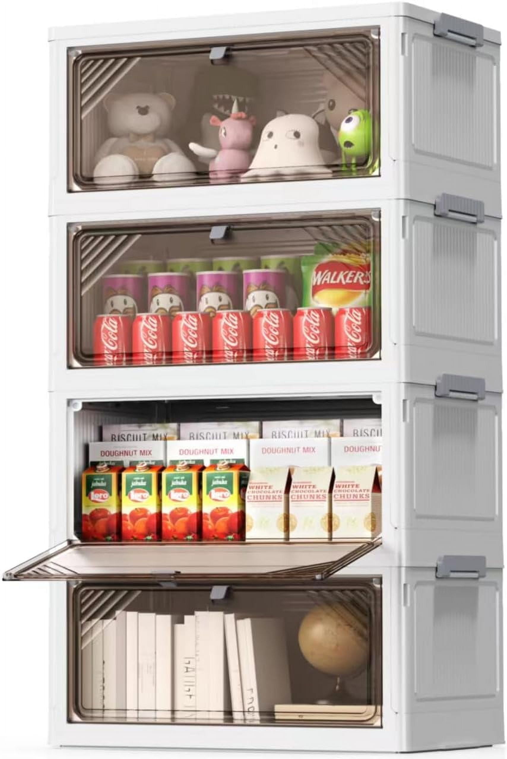 4 Tier Plastic Storage Bins with Drawers - Foldable Stackable Storage ...