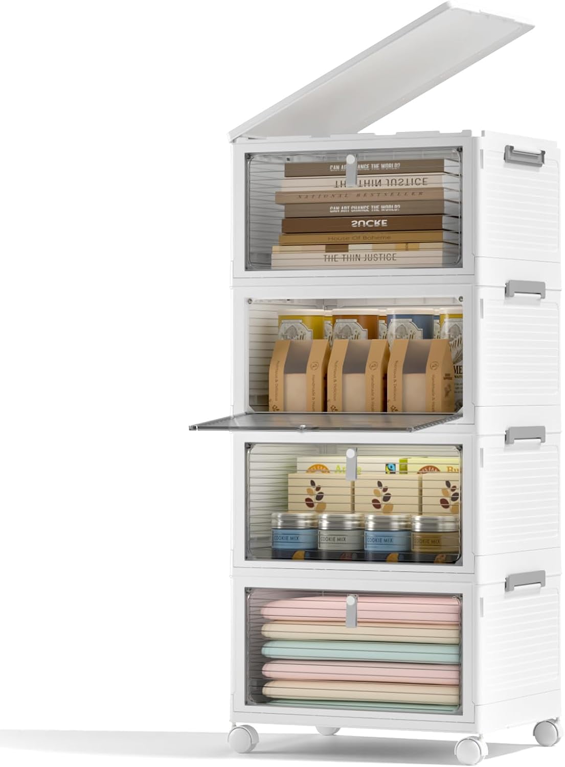 4 Tier Plastic Storage Bins with Lid & Wheels, 23QT Closet Organizers ...