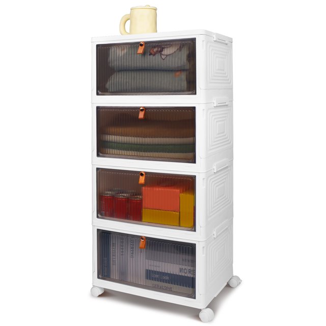 4 Tier Plastic Storage Bins with Lids 23QT, Stackable Storage ...