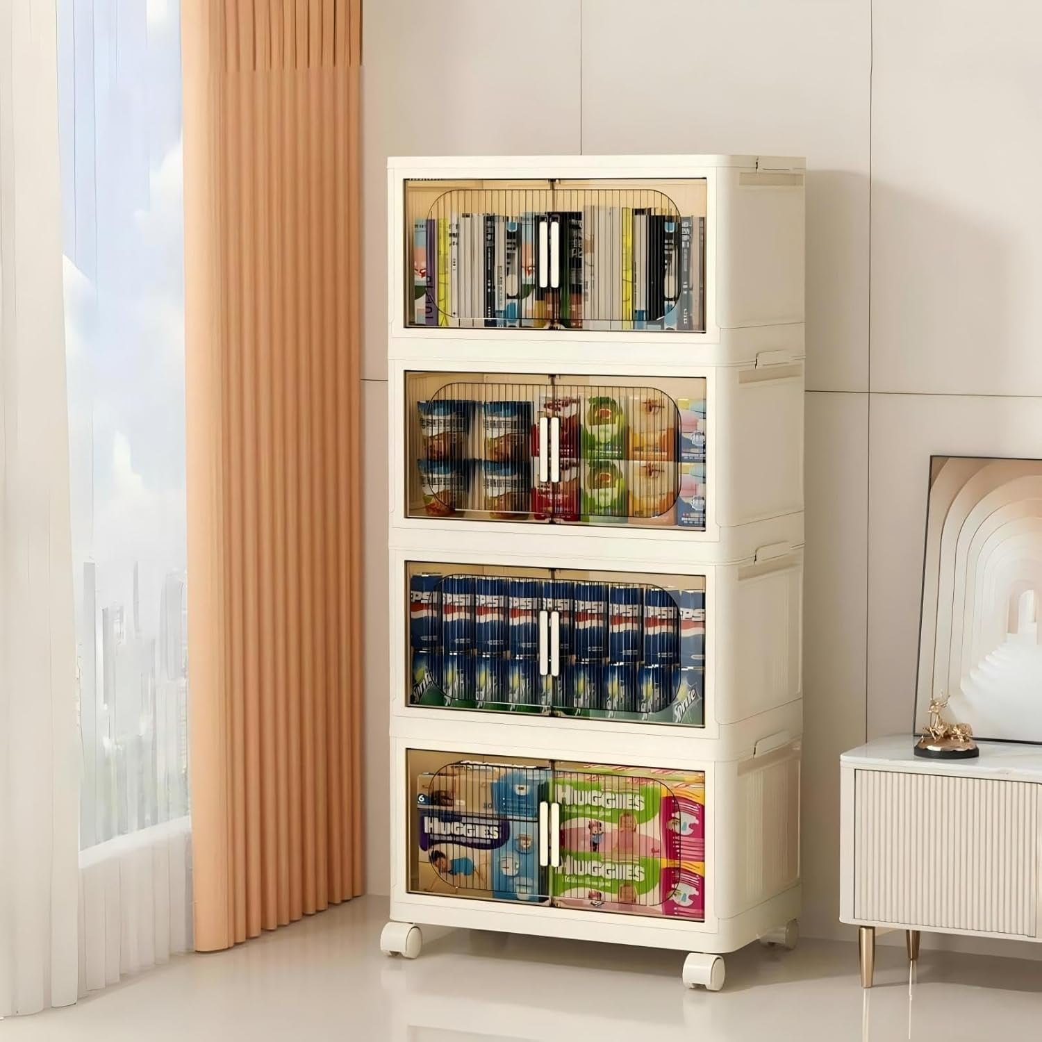 4-Tier Plastic Storage Bins with Wheels & Lids - Collapsible Stackable ...