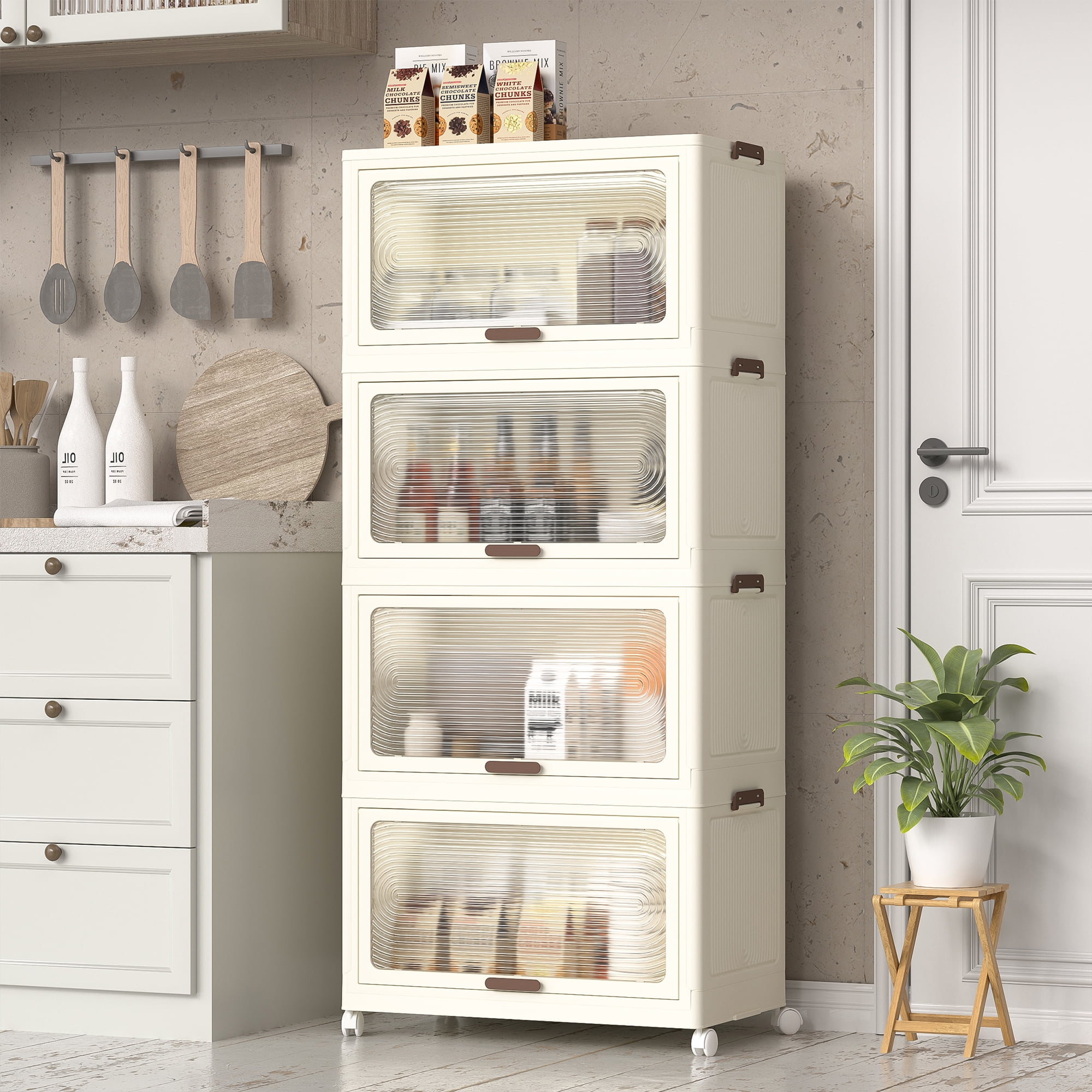 4 Tier Plastic Storage Bins with Lids & Wheels, Stackable Closet ...