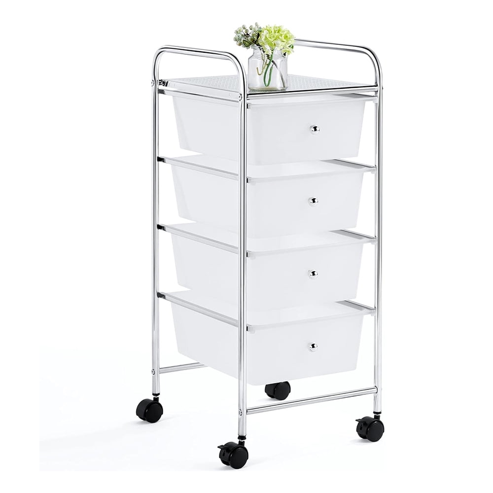 4 Tier Plastic Storage Cart, Rolling Trolley Organizer with 4 360 ...