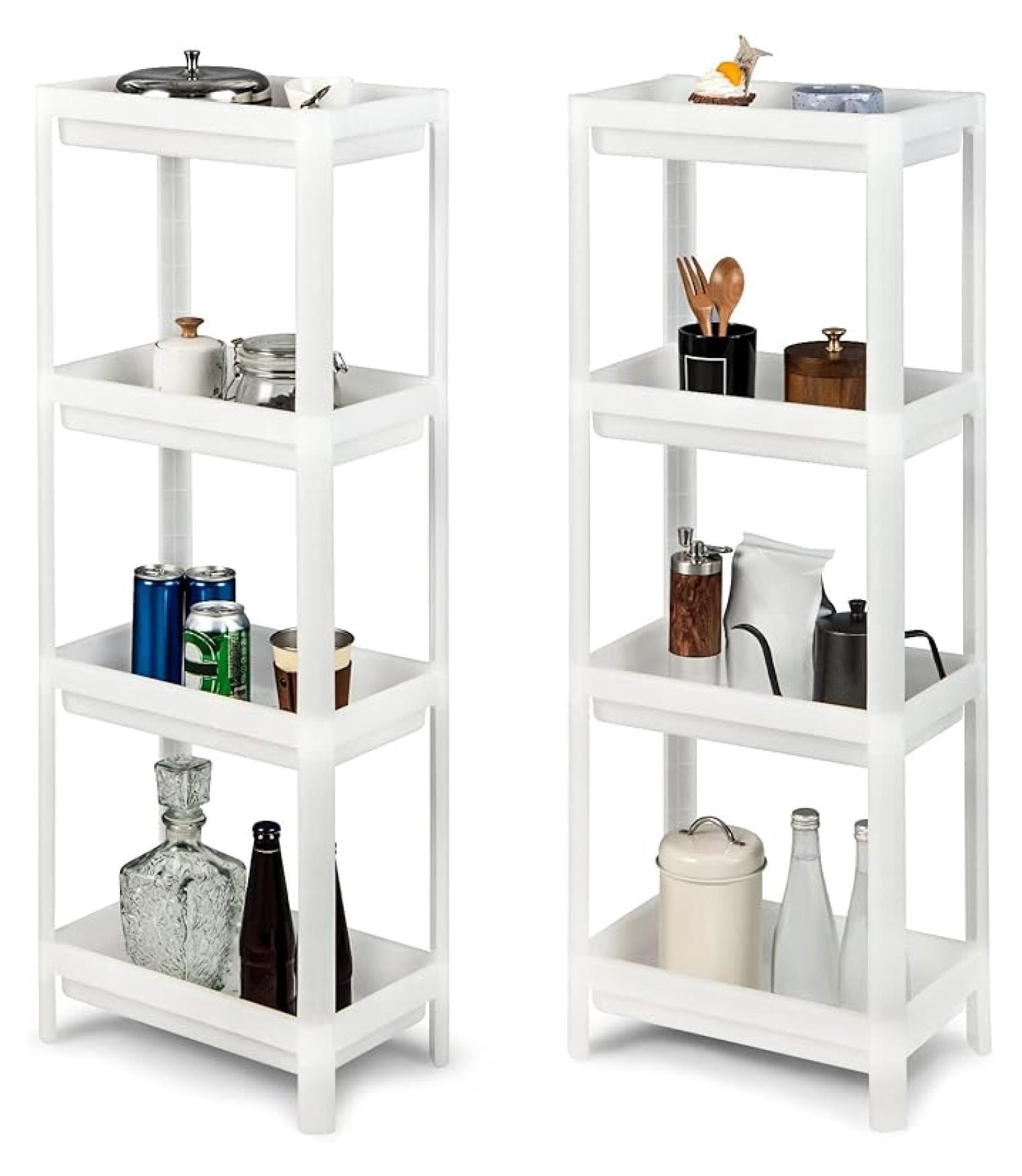 4 Tier Plastic Storage Shelf Rack Set of 2, 39-Inch Tall Floor Storage ...
