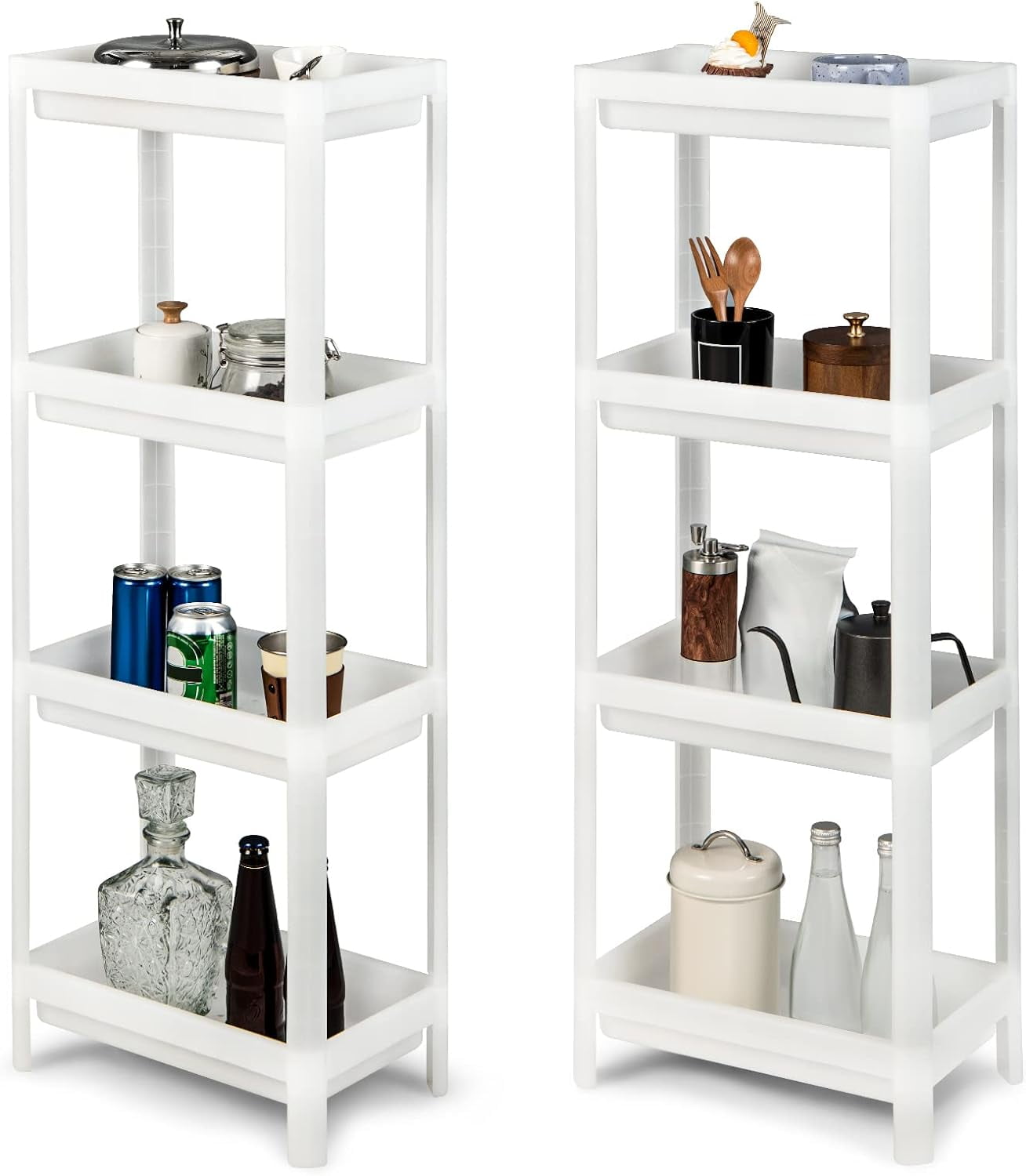 4 Tier Plastic Storage Shelf Rack Set of 2, 39-Inch Tall Floor Storage ...