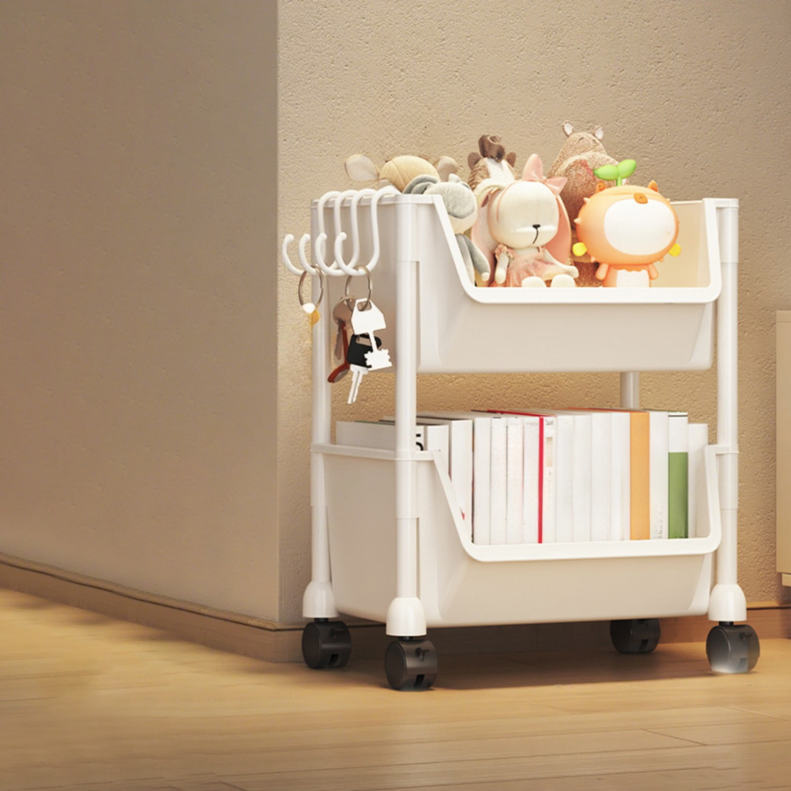 4-Tier Plastic Storage Trolley, Mobile Shelving for Kitchen Living Room ...