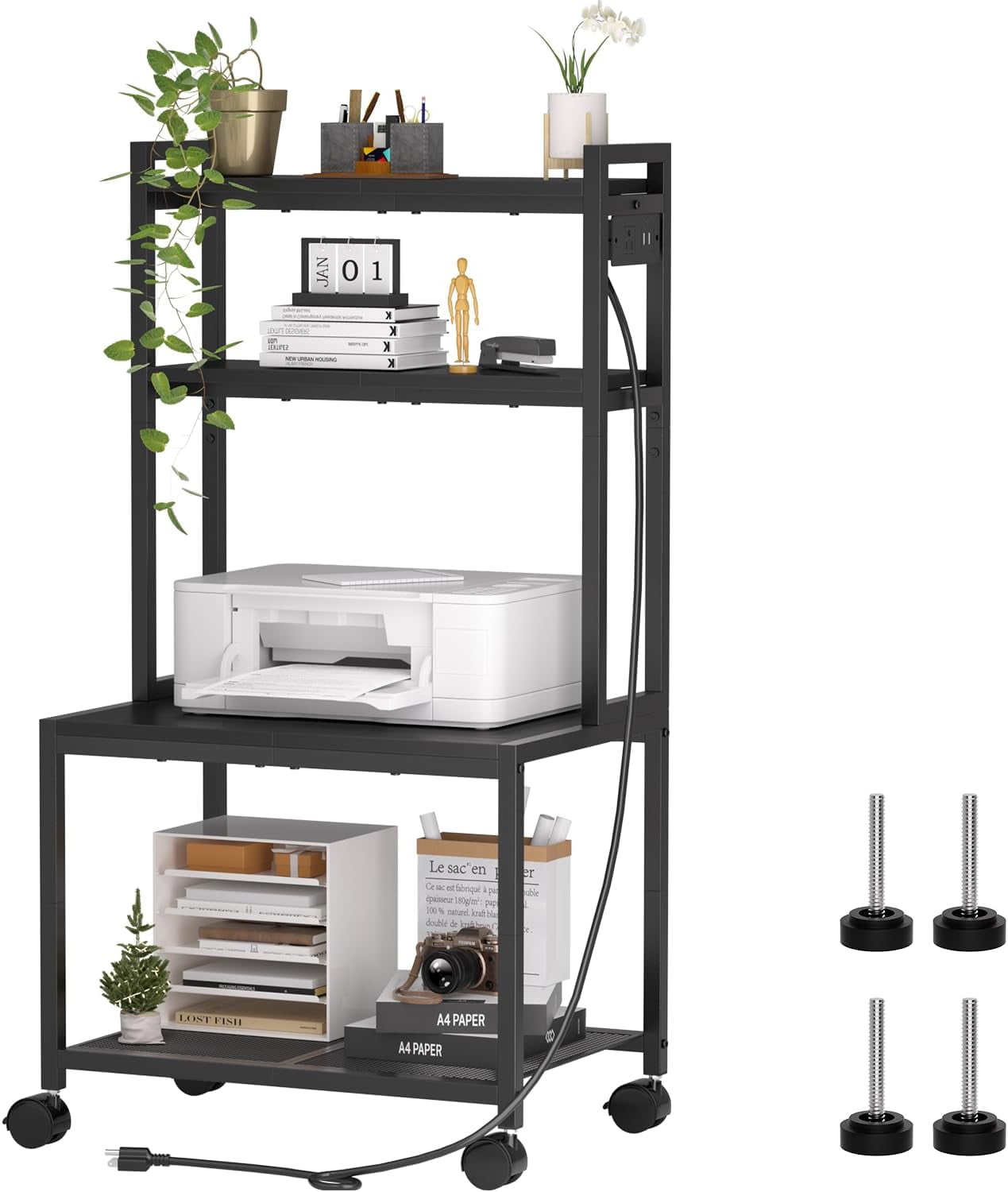 4-Tier Printer Stand With Charging Station and Storage - Large Tall ...