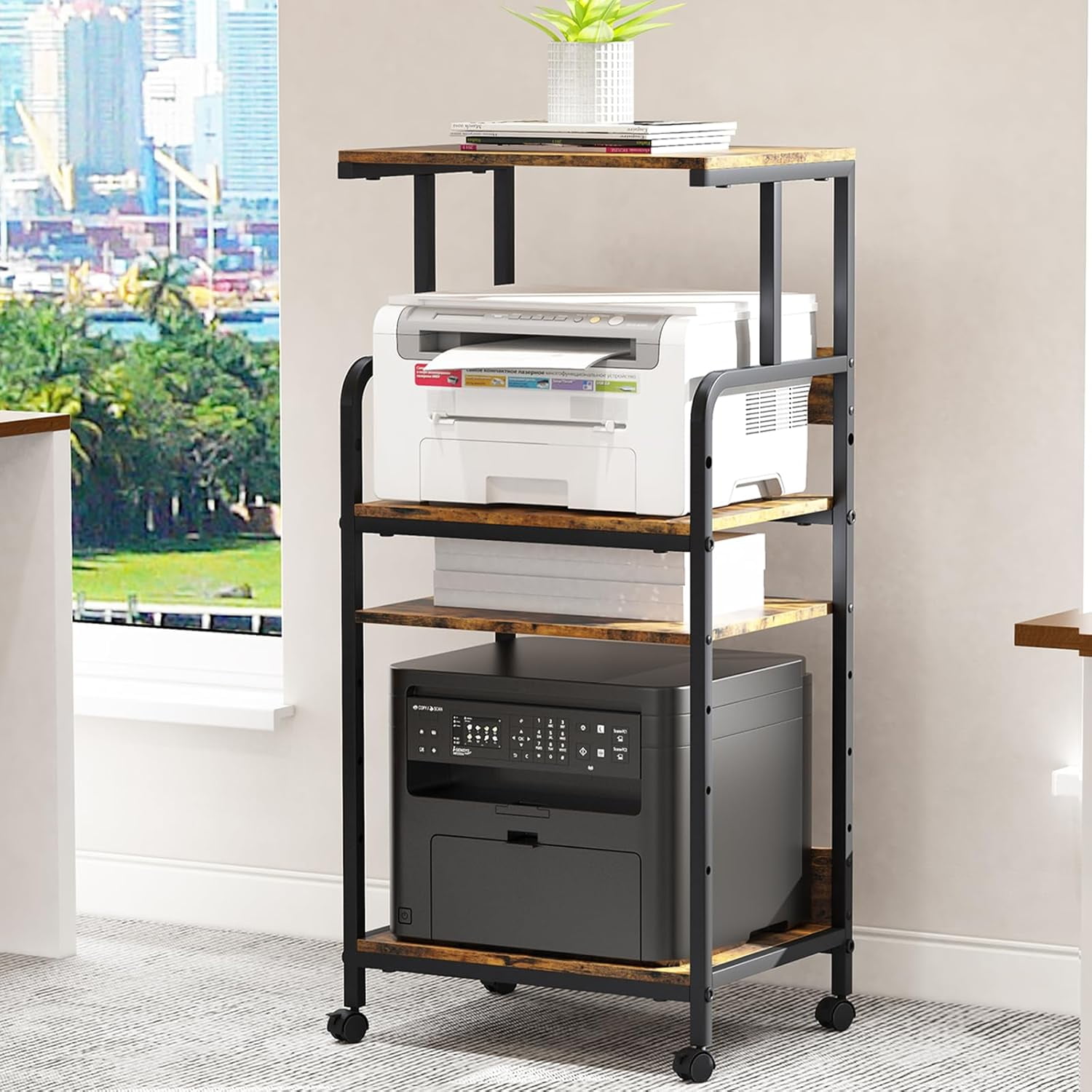 4 Tier Printer Stand with Storage Shelf, Large Tall Printer Cart with ...